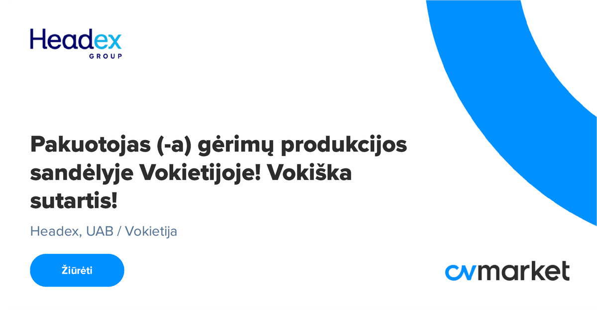 Headex, UAB Pakuotojas (-a) gėrimų produkcijos sandėlyje Vokietijoje ...