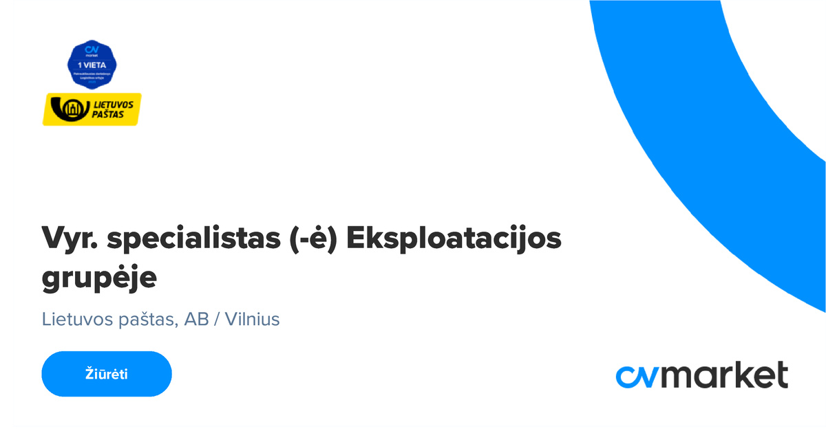 Vyr. specialistas (-ė) Eksploatacijos grupėje, 2025-04-09